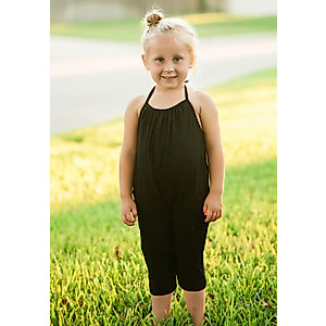 RAISEVERN Baby Girl Rompers Backless Slouch Jumpsuit Toddler Kid Jumper Cute Dinosaur Summer Beach Pants Halter Holiday Plain Bodysuit Black, 2-3T