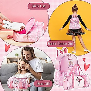 2 PCS Cute Ballet Dance Bag Princess Backpack Shoulder Bag and Tutu Dress Bag for Girls (Pink)