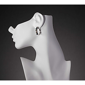 Peora Created Black Fire Opal Hoop Earrings in Sterling Silver, 2.50 Carats total Round Shape, Hypoallergenic, 1 inch Diameter, Patented Click Lock