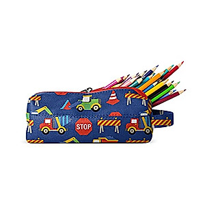 Simple Modern Pencil Case, Pouch, Box for School | Kids Durable Bag Organizer for Office, Makeup and Travel Supplies| Polyester Zip Pouch | Hudson Collection | Under Construction