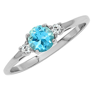 Silvershake Petite Genuine Swiss Blue Topaz White Gold Plated 925 Sterling Silver Promise Ring Size 5.5