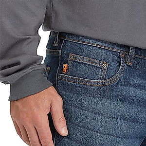 Timberland PRO Men's Ballast Athletic Fit Flex 5 Pocket Jeans, Dark Wash with Sanding, 34W/32L