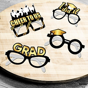 KatchOn, Black and Gold Graduation Glasses 2024 - Pack of 20 | Graduation Photo Booth Props for Gold Graduation Decorations Class of 2024 | Graduation Party Favors, Graduation Glasses Class of 2024