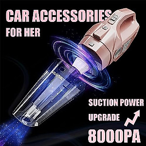 VARSK 4-in-1 Car Vacuum Cleaner High Power, Tire Inflator Portable Car Vacuum with Digital Tire Pressure Gauge LCD Display and Light, 12V DC, 15FT Cord, Pink Car Accessories for Women, Gifts for Her