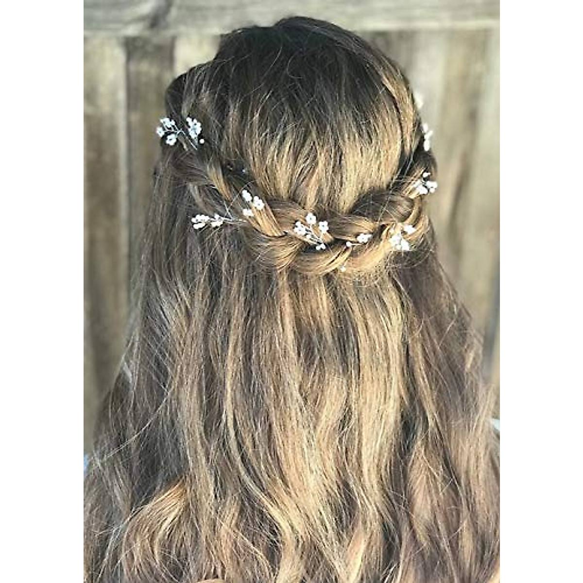 Chargances Bridal Pearl Bohemia Hairpiece for Weddings, Proms, Festivals (silver, 16 inches, 1 Count)