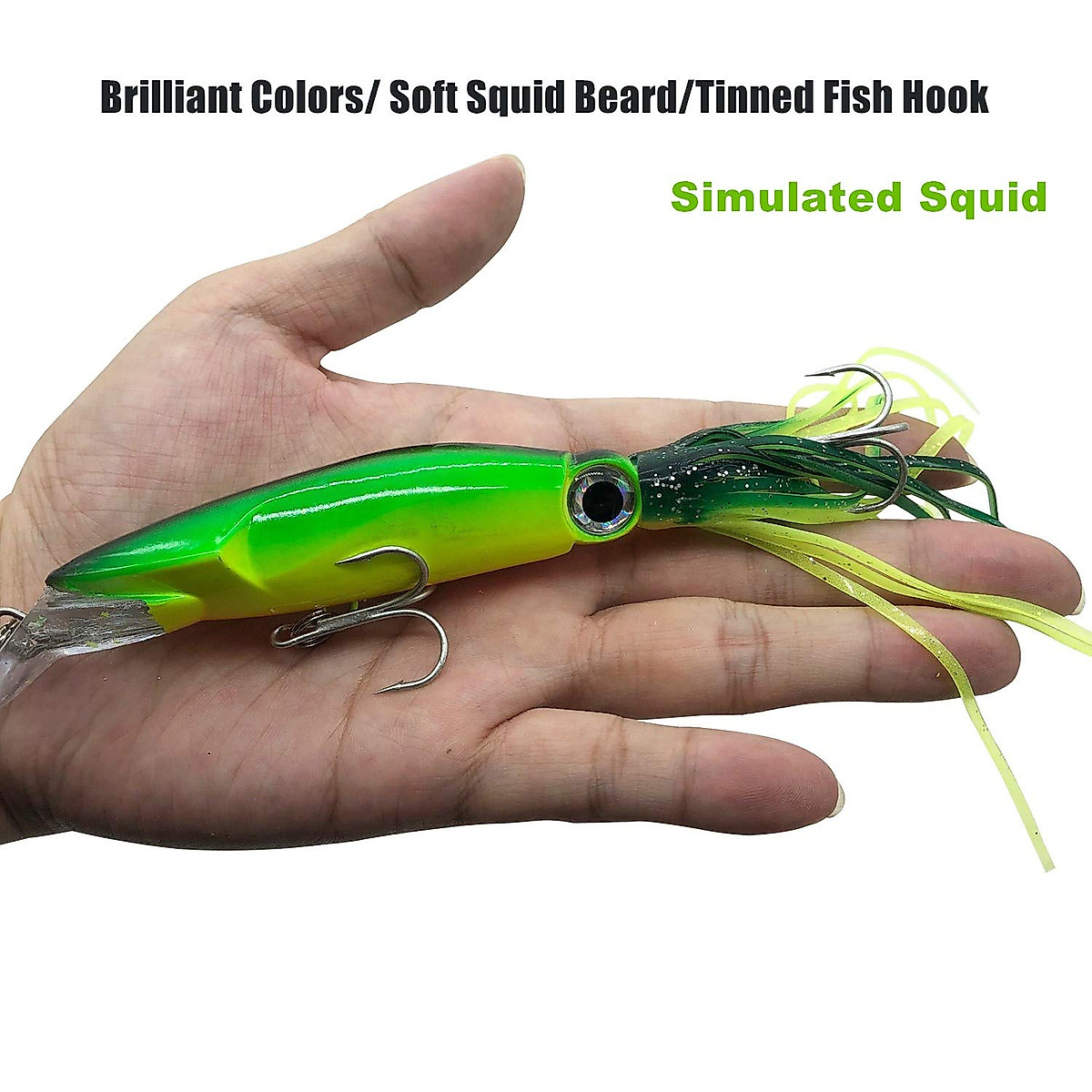 DAMIDEL 4 Pcs Large Simulation Squid Fishing Lures Bait Kit, Over 5.5 in/ 43g, 3D Holographic Eyes，Built-in Multicolored Lead BlocksThrough Heavy Duty ，Stable and Tempting