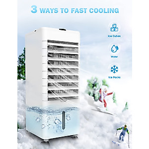 Evaporative Air Cooler - SEEPER 4-IN-1 Cooling Tower Fan with Evaporative Cooler & Humidifier, 12H Timer & Remote Control, Fast Cooling w/Ice Box, Portable Air Conditioner for Small Room Home Office
