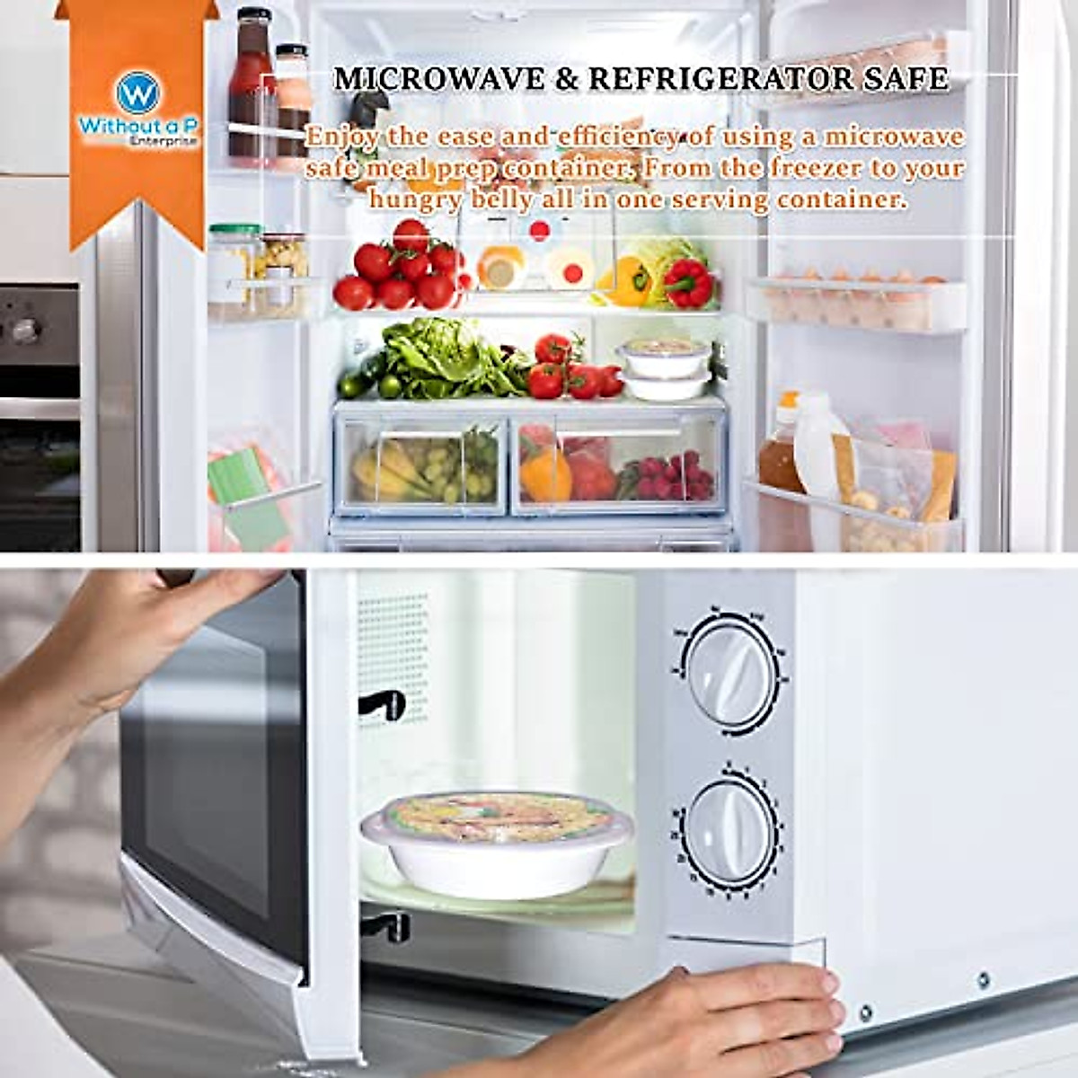 BULK White BIG Container REUSABLE Bowl Meal Food Prep Round Microwavable Heavy Weight bulk Container with Lid, Reusable Plastic (48, Circular, 150, WPC48-150pk)