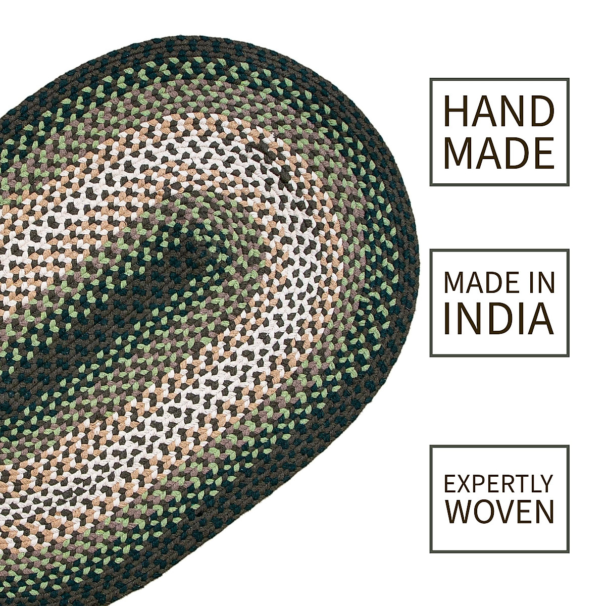 Super Area Rugs Oval 2' X 3' Green - Ivory Oval Braided Rug for Farmhouse Style Kitchens and Bathrooms