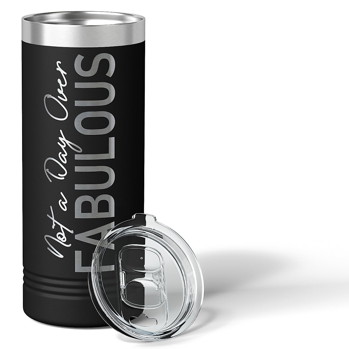 Cuptify Not A Day Over Fabulous Skinny Tumbler with Lid Laser Engraved on Black 22 oz Insulated Stainless Steel Best Friend Birthday Gift For Women