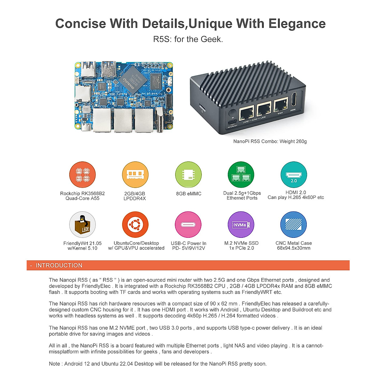 youyeetoo NanoPi R5S Mini Router Bareboard,4GB LPDDR4 32GB EMMC, RK3568 Development Board 0.8TOPS NPU Support Docker Three Ethernet Ports USB3.0 HDMI Support Android 12 Debain10 Ubuntu OpenWRT