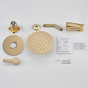Holispa Tub Shower Faucet, Gold Shower Faucet Set with 8-Inch Rainfall Shower Head and Tub Spout, Shower Tub Faucet Set Complete (Included Shower Valve), Tub Shower Trim Kit, Gold