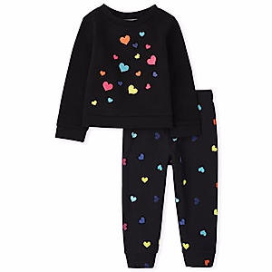The Children's Place Baby Girls and Toddler Long Sleeve Sweatshirt Knit Pants 2-Piece Sets Leggings, Black, 2T US