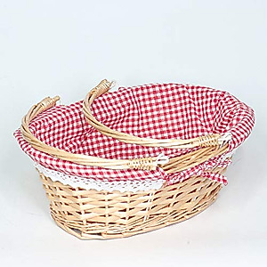 MEIEM Wicker Basket Gift Baskets Empty Oval Willow Woven Picnic Basket Cheap Easter Candy Basket Storage Wine Basket with Handle Egg Gathering Wedding Basket（Pink）