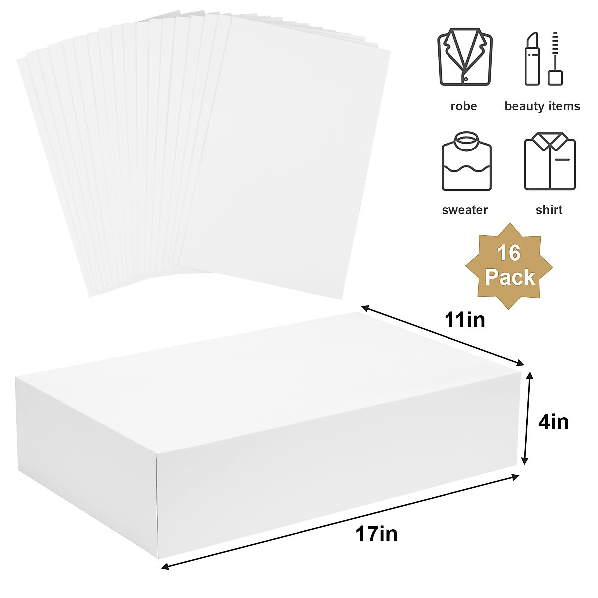 Moretoes 16pcs XLarge Gift Boxes with Lids for Presents, White Robe Boxes, Large Shirt Boxes Bulk for Wrapping Gifts, Christmas, Holidays, Birthdays, Graduations, Weddings (XLarge 17'' x 11'' x 4'')