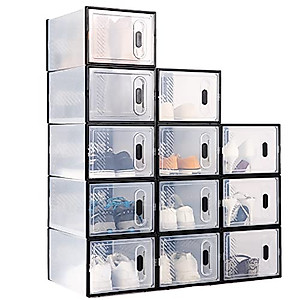 12 Pack Foldable Shoe Storage Boxes, Shoe Boxes Clear Plastic Stackable with Front Magnetic Door, Ventilation and Dust-proof, Shoe Organizer Boxes for Closet, Entryway, Bedroom, Fit for Sneaker/Boots/High heel(13.9 x 9.8 x 7.2) Clear (12Pack)
