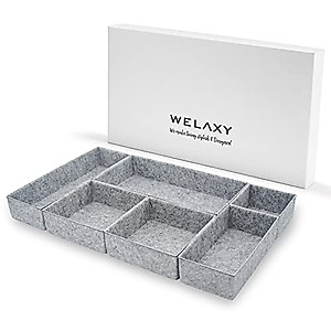 Welaxy Deluxe drawer organizers multi-purpose storage box junk bins for office home bathroom nightstand holder luxury 6-piece Style A (Gray)