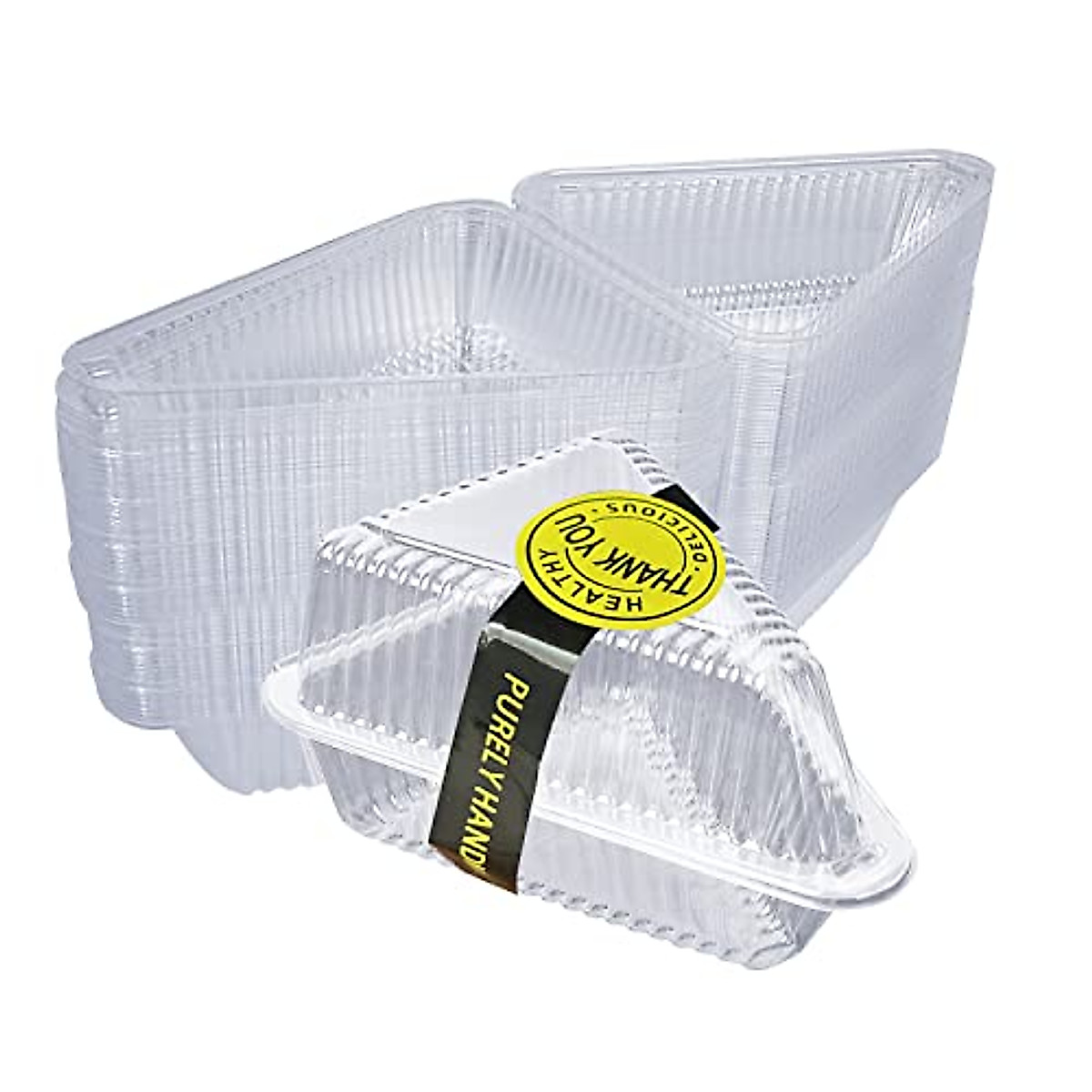 DODHEG 120 PCS Plastic Cake Containers, Clear Hinged Plastic Containers, Clear Plastic Take out Containers, with Bring 120 Sealing Stickers, for Home Bakery and Cafe (5.5x4.2x3 inches) Triangles.
