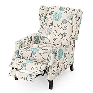 Christopher Knight Home Ellyn Fabric Recliner (Set of 2), Light Beige with Blue Floral, Dark Brown