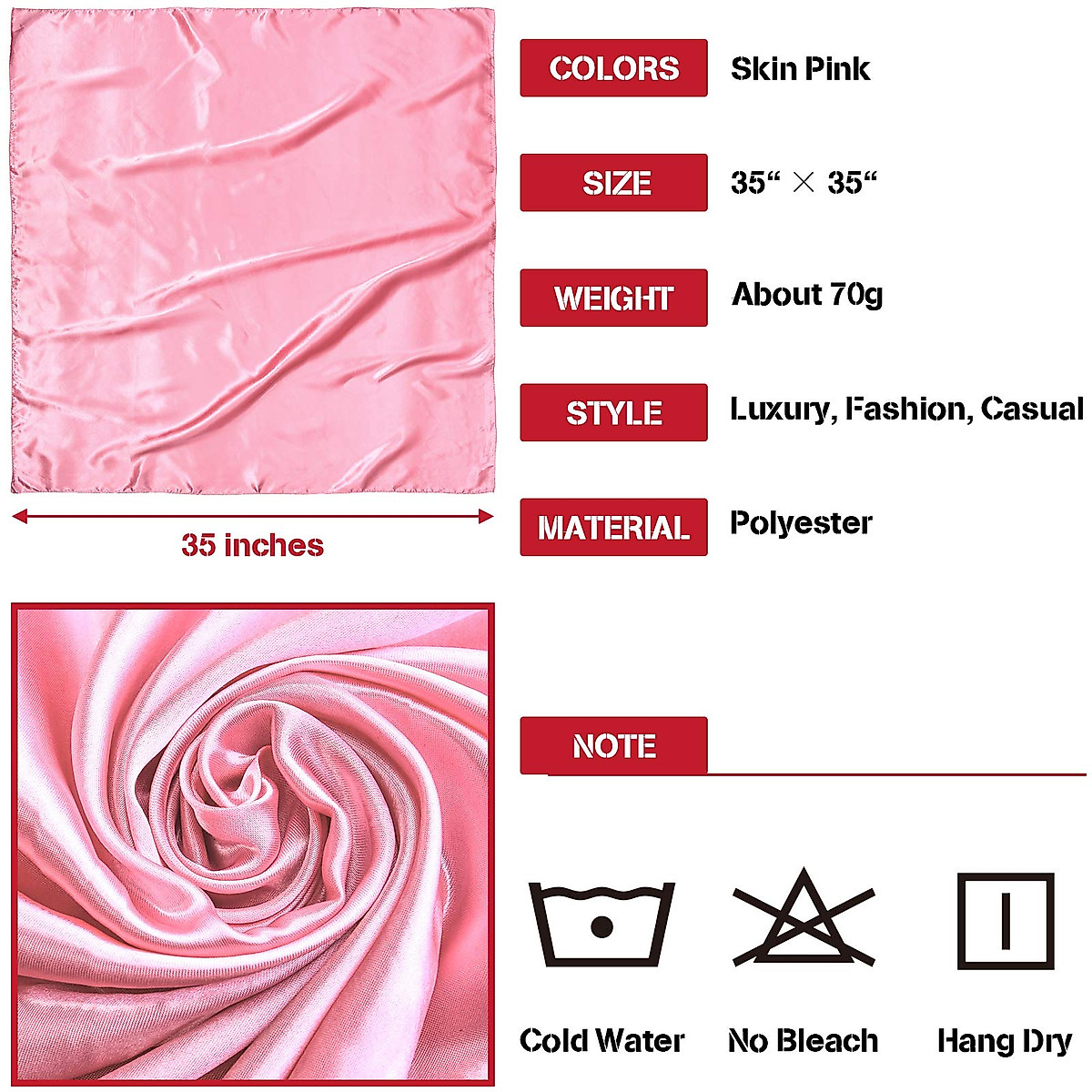 Syhood 4 Pcs 35 Inch Satin Large Bandana Satin Head Scarves Head Scarf for Women's Hair Square Scarf(Navy Blue, Wine Red, Skin Pink, Blue)