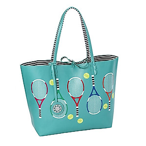 Sydney Love Serve It Up Tennis Reversible Tote & Wristlet, Turquoise/Stripes