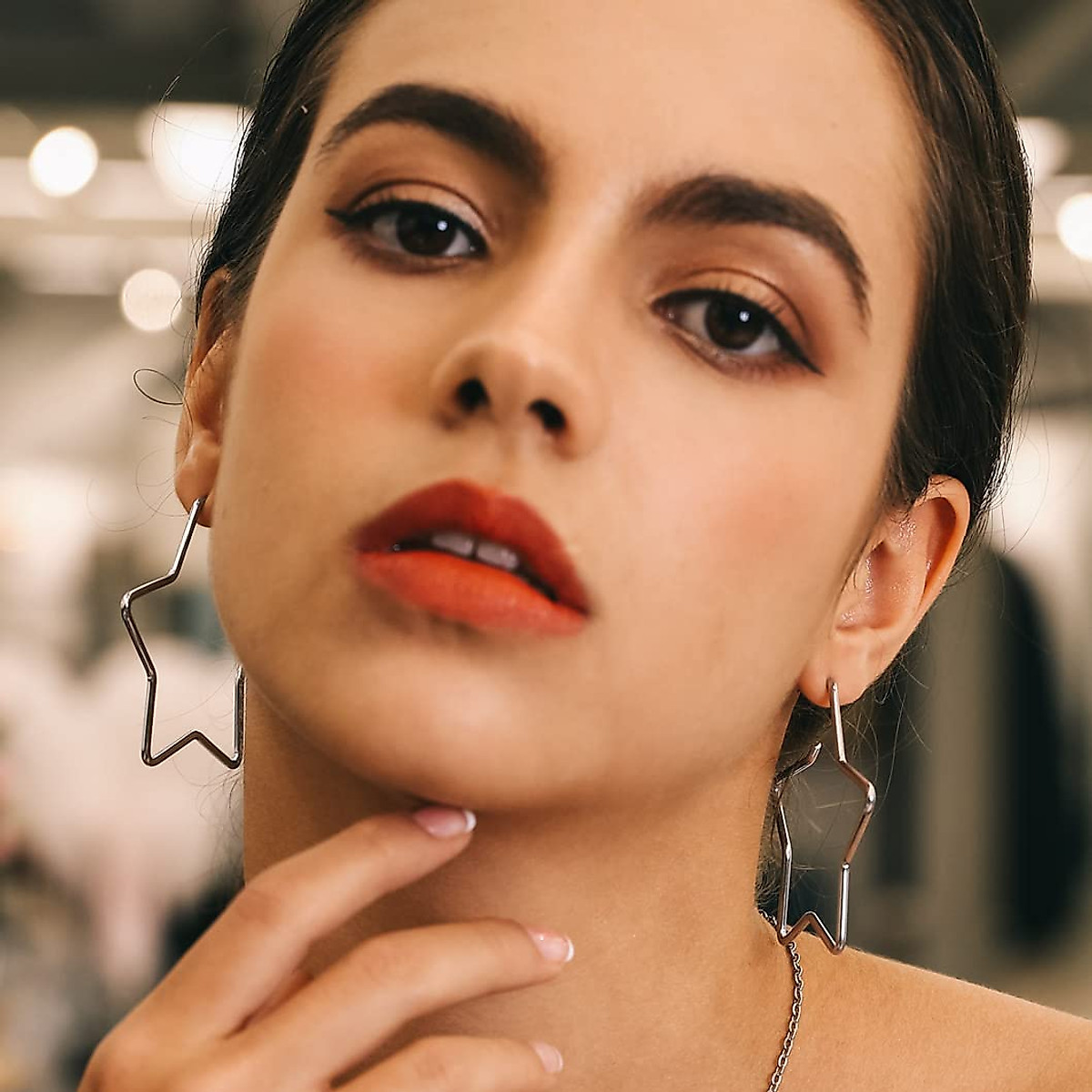 Star Hoop Earrings for Women Stainless Steel Geometric Earring Hoops Fashion Jewelry