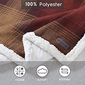 Eddie Bauer - Throw Blanket, Brushed Fleece Bedding with Sherpa Reverse, Soft & Cozy Home Decor for Bed or Couch (Nordic Raisin, 50" x 70")
