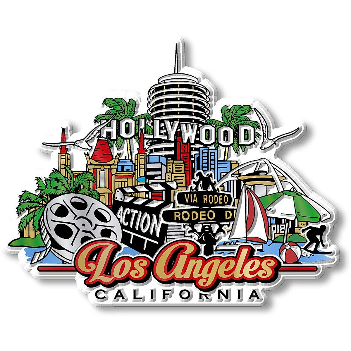 Los Angeles City Magnet by Classic Magnets, Collectible Souvenirs Made in The USA, 4.1" x 3.2"