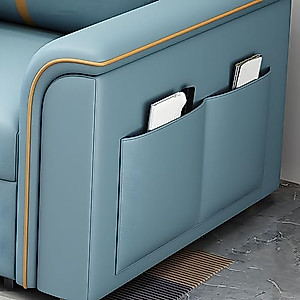 LAKIQ Contemporary Blue Sofa Bed with Storage Faux Leather, Metal, Sponge Seat Fill Loveseat Couch (94.5" L x 31.5" W x 33" H)