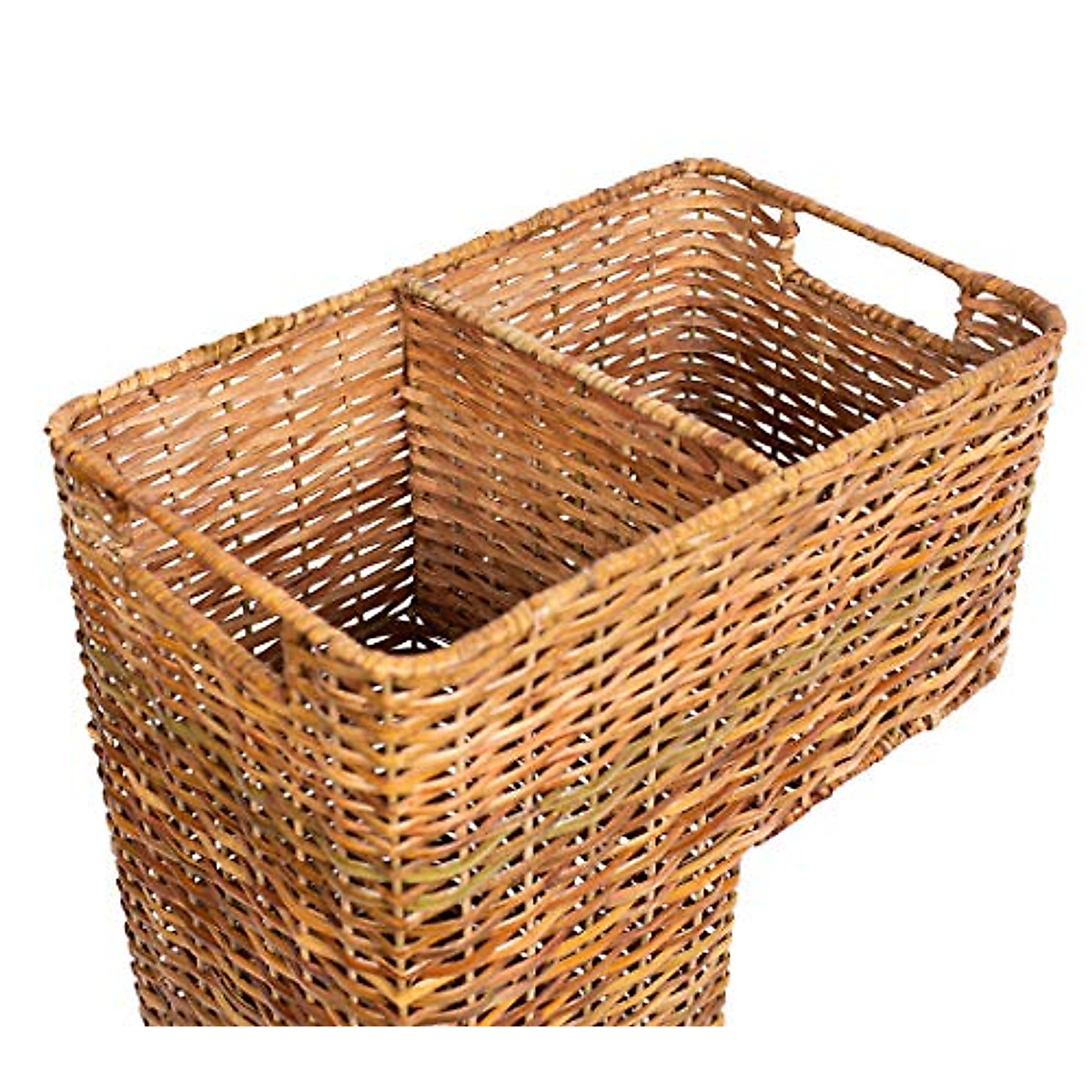 BirdRock Home Stair Basket for Staircases - Wicker Woven Storage Bin for Stairs - Natural Brown Organizer Baskets - Cut Out Handles - Reduce Clutter
