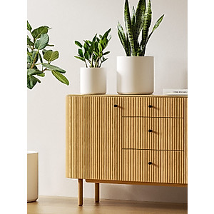 LE TAUCI Ceramic Plant Pots Indoor, 10 Inch 8 Inch 6 Inch Planters for Indoor Plants, Mid-Century Modern Flower Pots with Drainage Hole and Plug, Cylinder Round Planter Pots, Set of 3, White