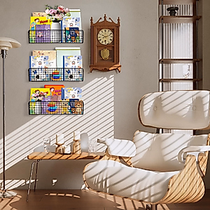 Wensdr Wall Mounted Metal Kids Bookshelf, Metal Wire Storage Bookshelf, Floating Book Shelves for Kids Room, Metal Hanging Bookshelve Organizer for Room Decor (Black, 5 Pack)