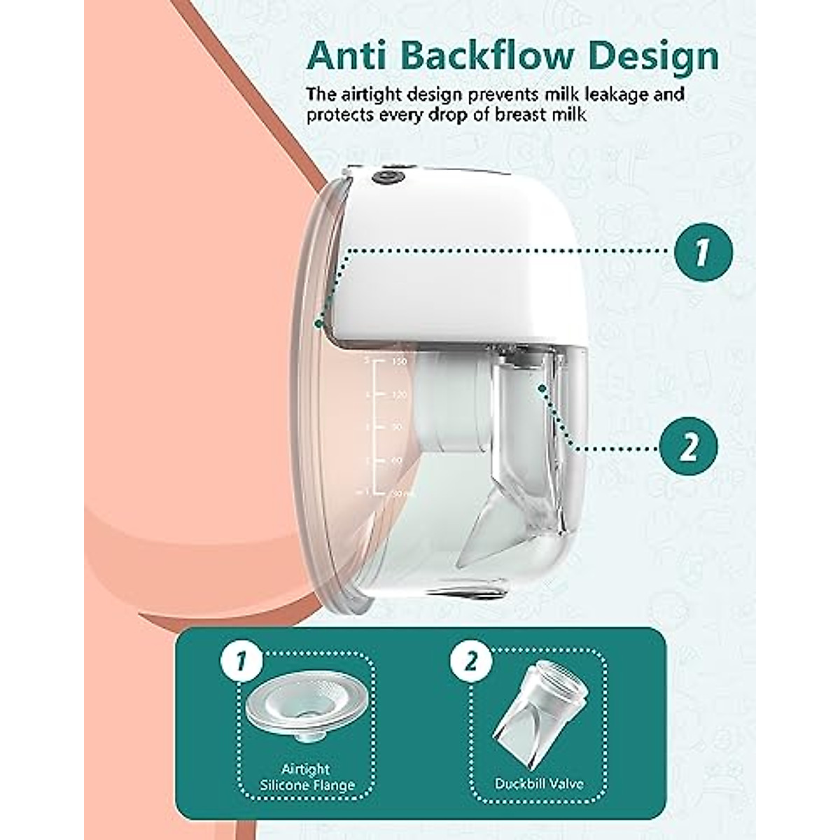 Wearable Breast Pump Hands Free, 4 Modes and 9 Levels, Pain Free and Super Quiet, Long Battery Life, Double Portable Electric Breast Pump with Memory Function, Easy Assemble/Disassemble