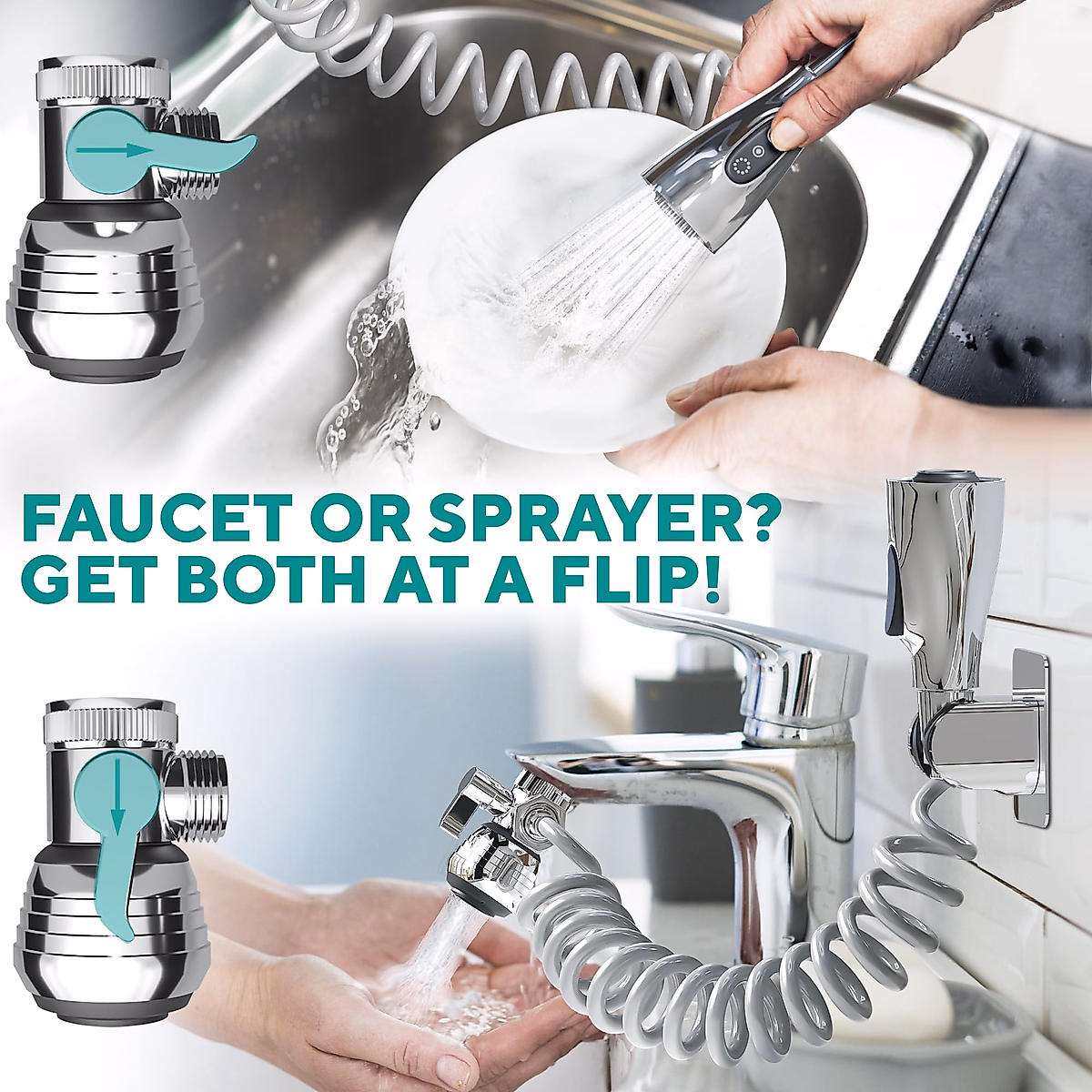 Heavy-Duty Faucet Sprayer Attachment - Leak-Proof Sink Hose Sprayer w/ 5 Adapters & Diverter Valve - 79” Recoil Hose with 2 Spray Modes - Ideal for Kitchen, Tub, Bathroom, Garden, Pets