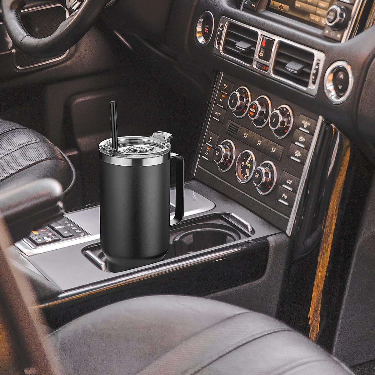 HASLE OUTFITTERS 40 oz Stainless Steel Tumbler with Handle, Vacuum Insulated Tumblers Bulk, Reusable Double Wall Travel Coffee Mug, Durable Powder Coated Water Bottle(Black, 1)