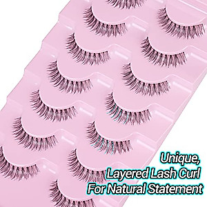 Eyelashes Natural Look Short Wispy False Lashes 3D Natural Crisscross Faux Mink Lashes with Clear Bands 7 Pairs by Yawamica