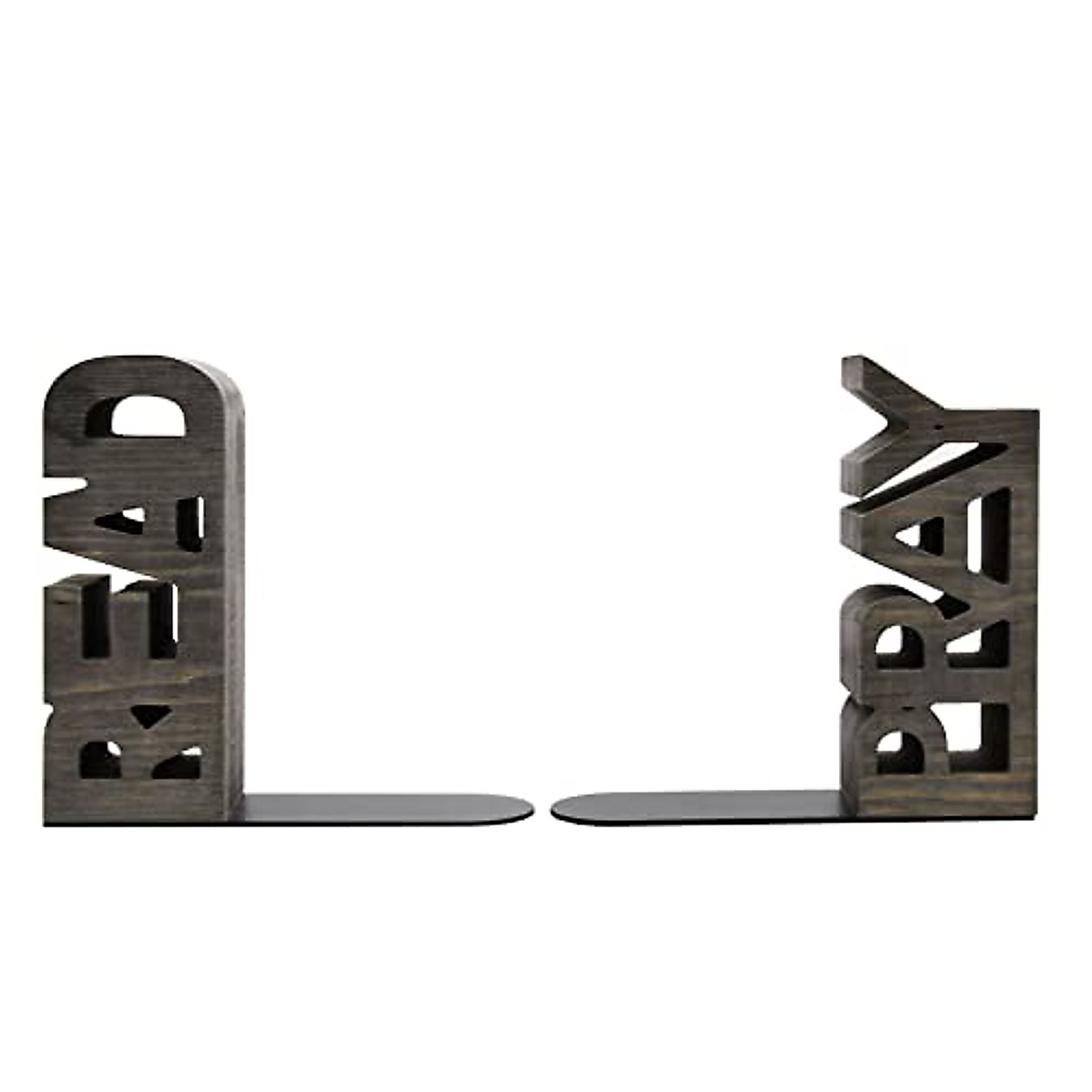 OwlGift Rustic Gray Wood Read & Pray Block Word Bookends, Unique Appearance Design, Home Office Decorative Book Stand, 1 Pair