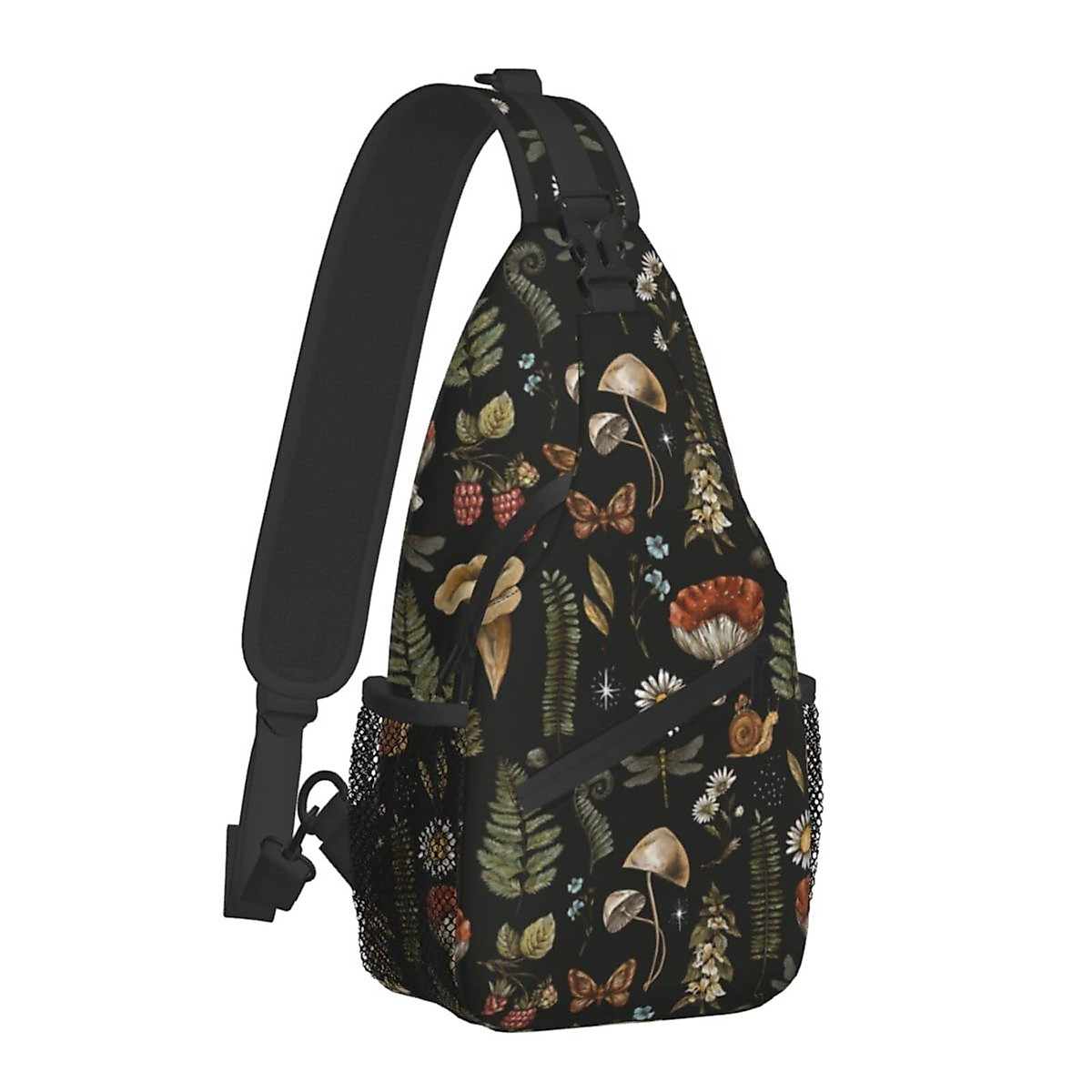 SUPLUCHOM Sling Bag Vintage Mushroom Leaf Forest Hiking Daypack Crossbody Shoulder Backpack Travel Chest Pack for Men Women Over 12 Years Old
