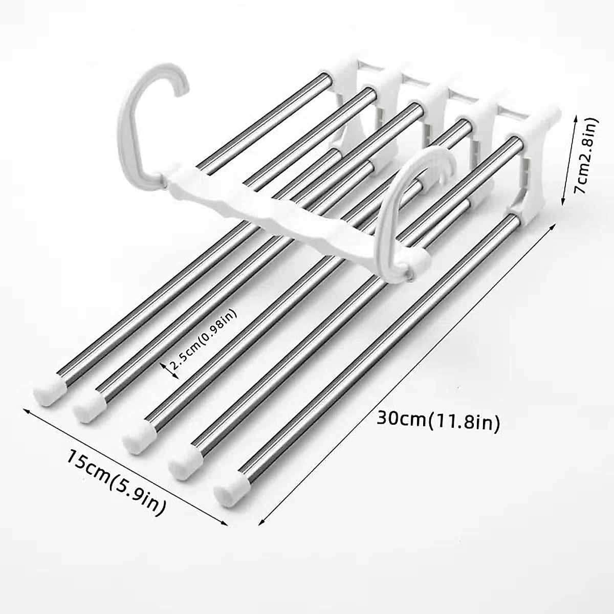 5 in 1 Stainless Steel Pants Hanger, Folding Storage Rack Trousers Hanger (White)
