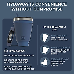 HYDAWAY Collapsible Tumbler with Lid and Straw - 16 oz I Portable, Insulated Silicone Travel Mug, Hot & Cold Foldable Cup for Coffee, Tea, Camping & Backpacking, Spill Proof Lid & Steel Rim