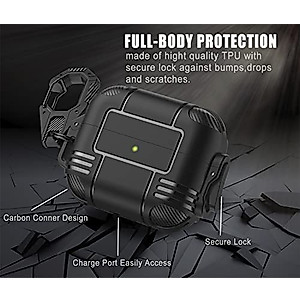 Gawnock Upgraded Secure Lock Airpods Pro Case Cover, One Piece Military Armor Cool Rugged AirPod Pro Cases with Keychain for Men Hard Shell Shockproof for Apple AirPod Pro 2019 (Black)
