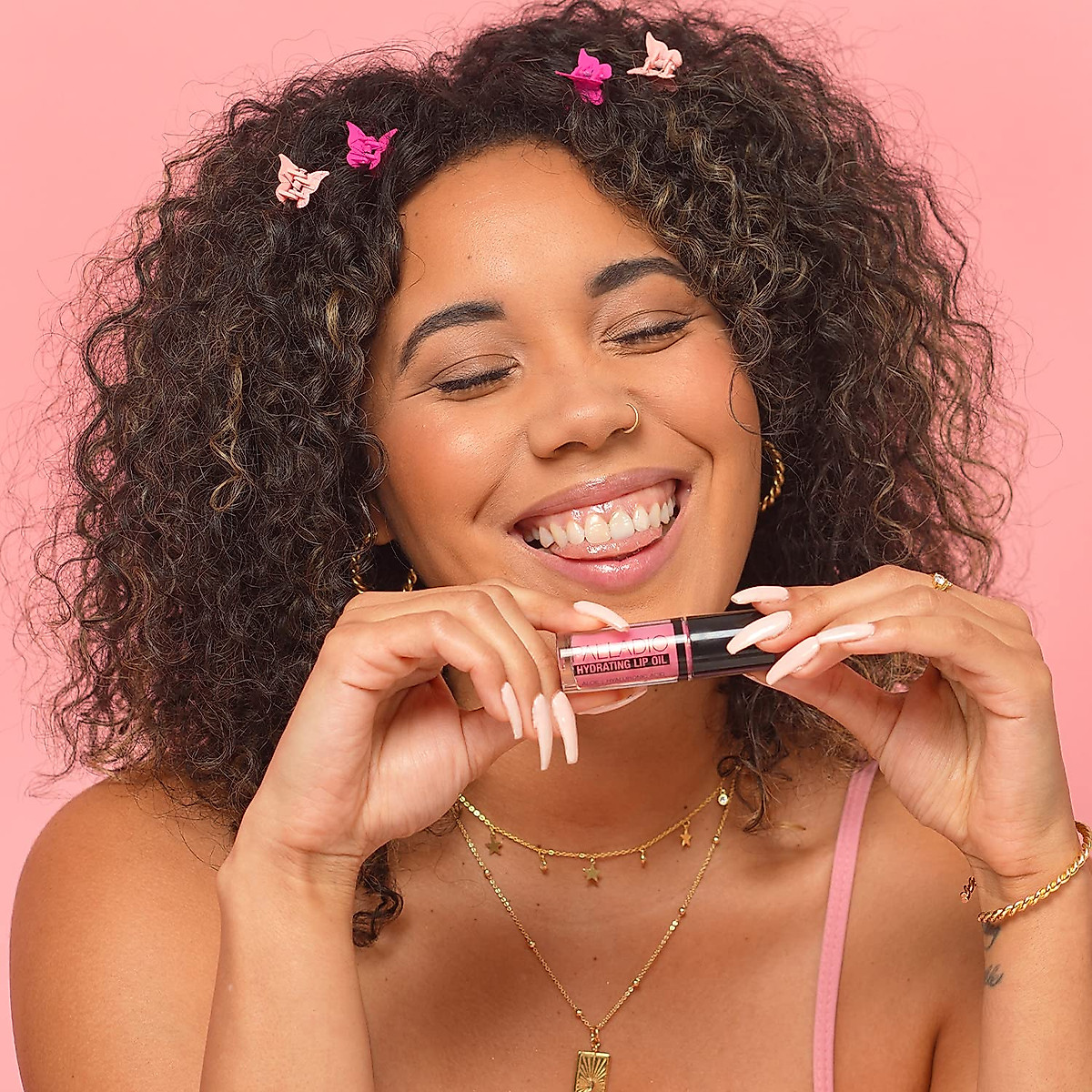 Palladio Hydrating Lip Oil Infused with Hyaluronic Acid, Non-Sticky Formula, Subtle shine with tinted sheer color, liquid lipstick, prevents chapped lips, Vegan & Cruelty-Free | 0.13 Oz. (AS IF!)