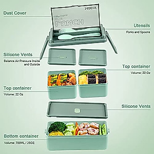 Bento Box Adult Lunch Box, 2 Layer Stackable Bento Lunch Containers for Adult with 3 Compartments, BPA-FREE Bento Lunch Box with Utensil(49 Oz), Leak-Proof Salad Box Microwave Safe Bento Box