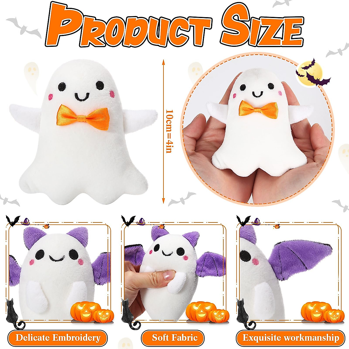 Aoriher 15 Pcs Halloween Plush Toys Ghost Plush Toy Halloween Stuffed Animal 3.94 Inch Small Ghost Plush Keychain Stuffed Toys for Halloween Birthday Party Favors Goodie Bag Fillers