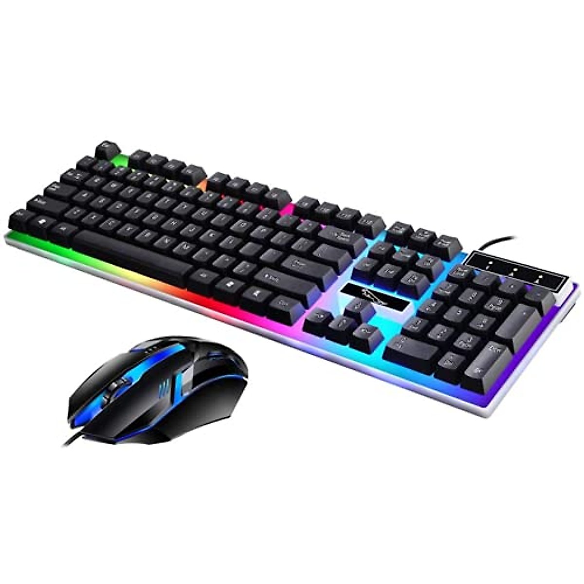 Rainbow Gaming Keyboard Mouse Combo Wired, Backlit Mechanical Keyboard LED 104 Keys USB Mechanical Gaming Keyboard for Computer PC Gamer (Black)
