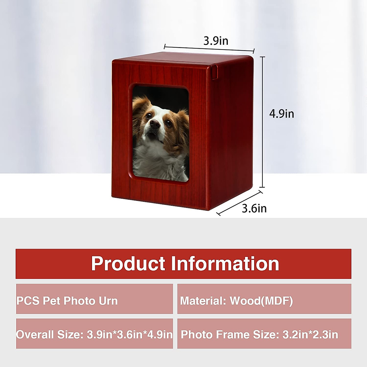 PCS Pet Urns for Dogs Ashes, Dog Photo Urn, Urns for Dog Ashes, Pet Cremation Box Red-Small