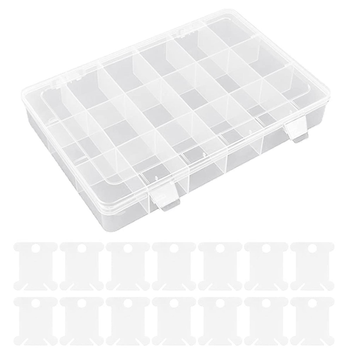 Floss Organizer Storage Box With 18 Compartments & 100 Bobbins, Clear, 10.5"