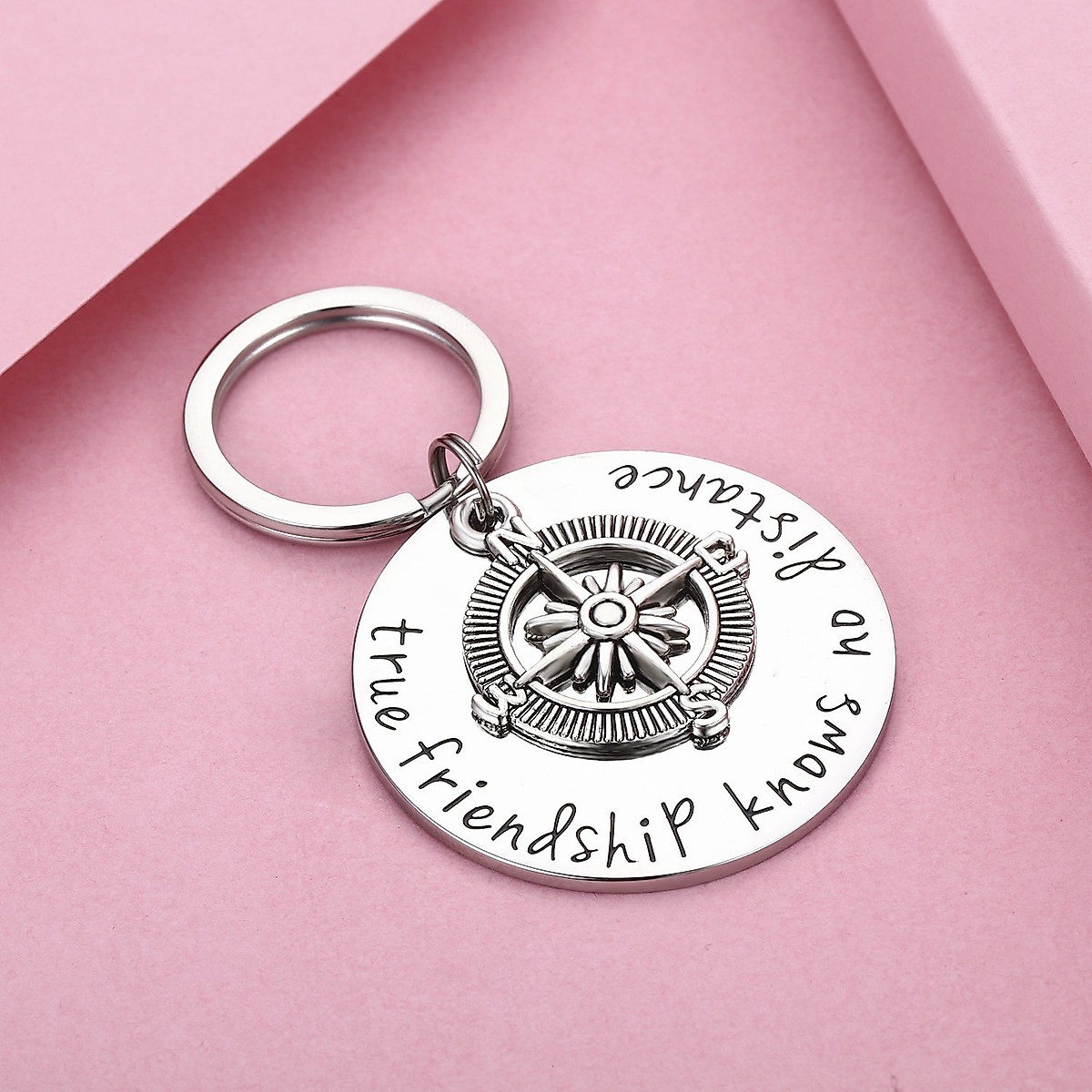 Udobuy Best Friend Keychain - True Friendship Knows No Distance Compass Keychain Long Distance Relationship Gifts