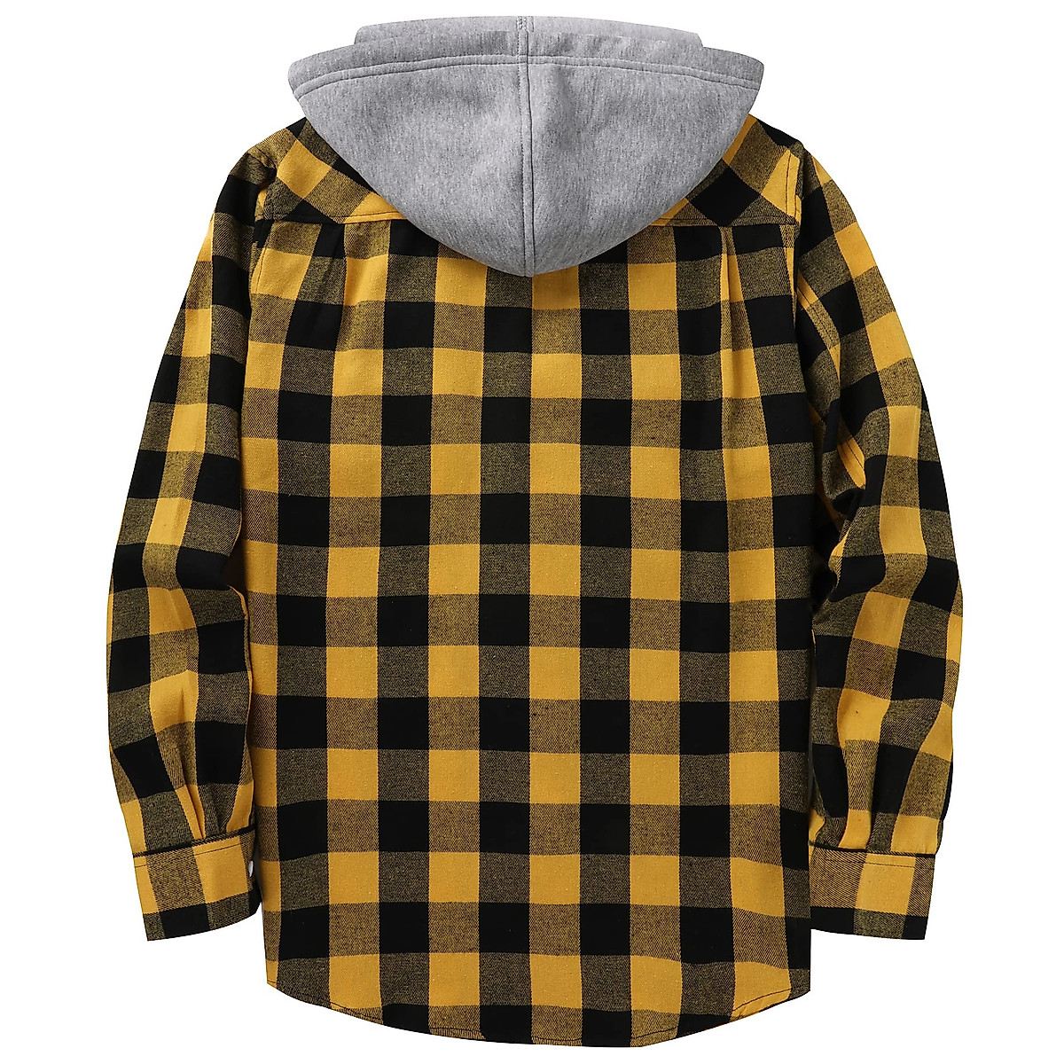 SCODI Mens Flannel Hoodie Shirt Casual Button Down Plaid Jacket Shirts Stylish Long Sleeve Shirts with Pocket Yellow Large