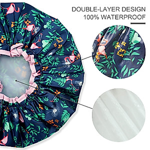 BEAUTAIL Shower Cap, Reusable Bath Shower Caps for Women Long Hair, Double Layer Waterproof Bathing Shower Hat Hair Protector for Kids Girls Men, Flamingo, 1 Pack